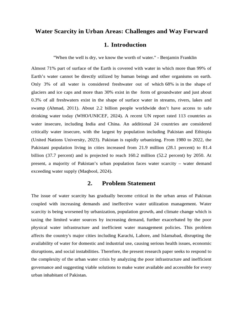 Water Scarcity in Urban Areas | PDF | Water Scarcity | Water