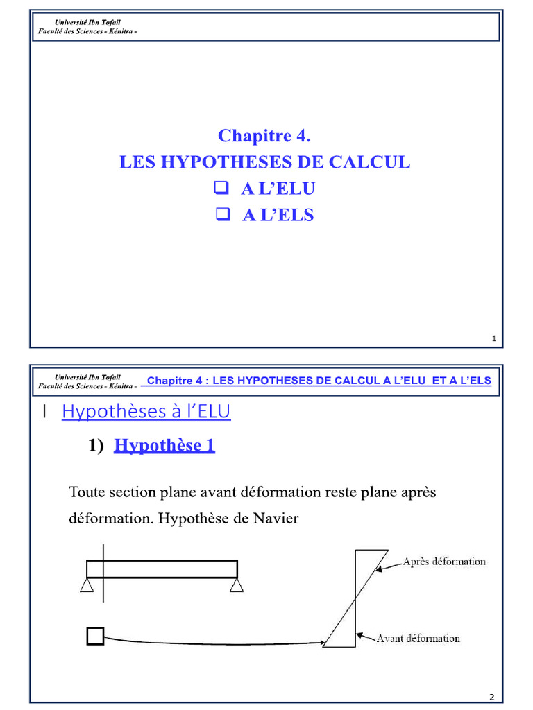 Tirage-Chapitre4-LES HYPOTHESES DE CALCUL-ELU - ELS-2022-2023-2P | PDF