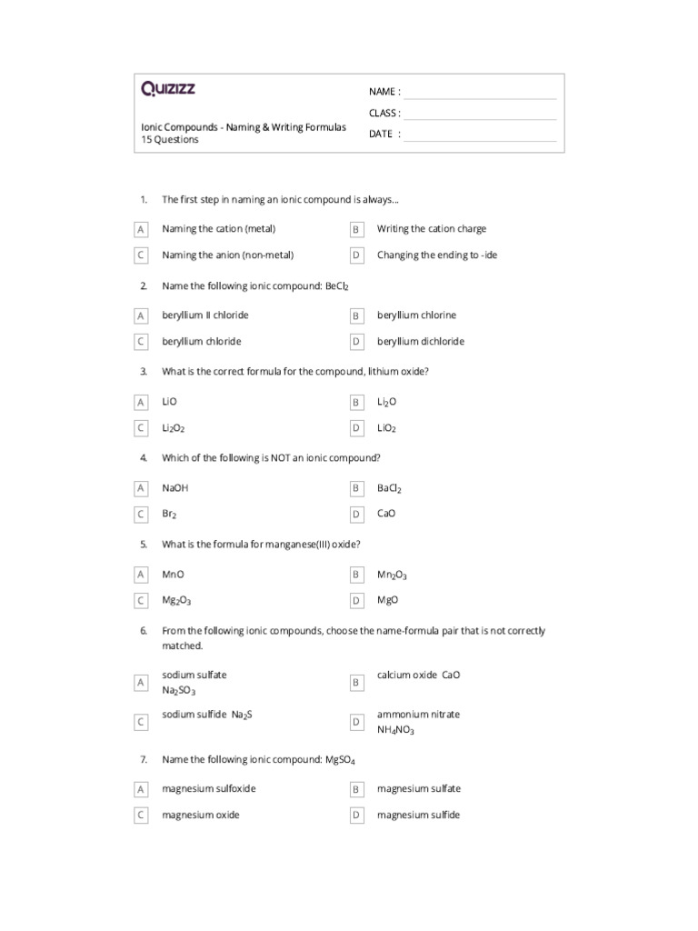Ionic Compounds: Naming & Formulas Guide | PDF | Salt (Chemistry ...