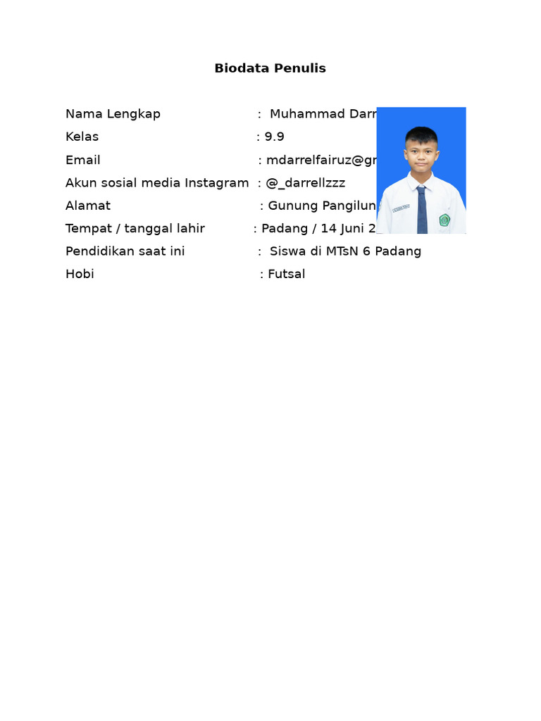 Biodata Siswa MTsN 6 Padang | PDF