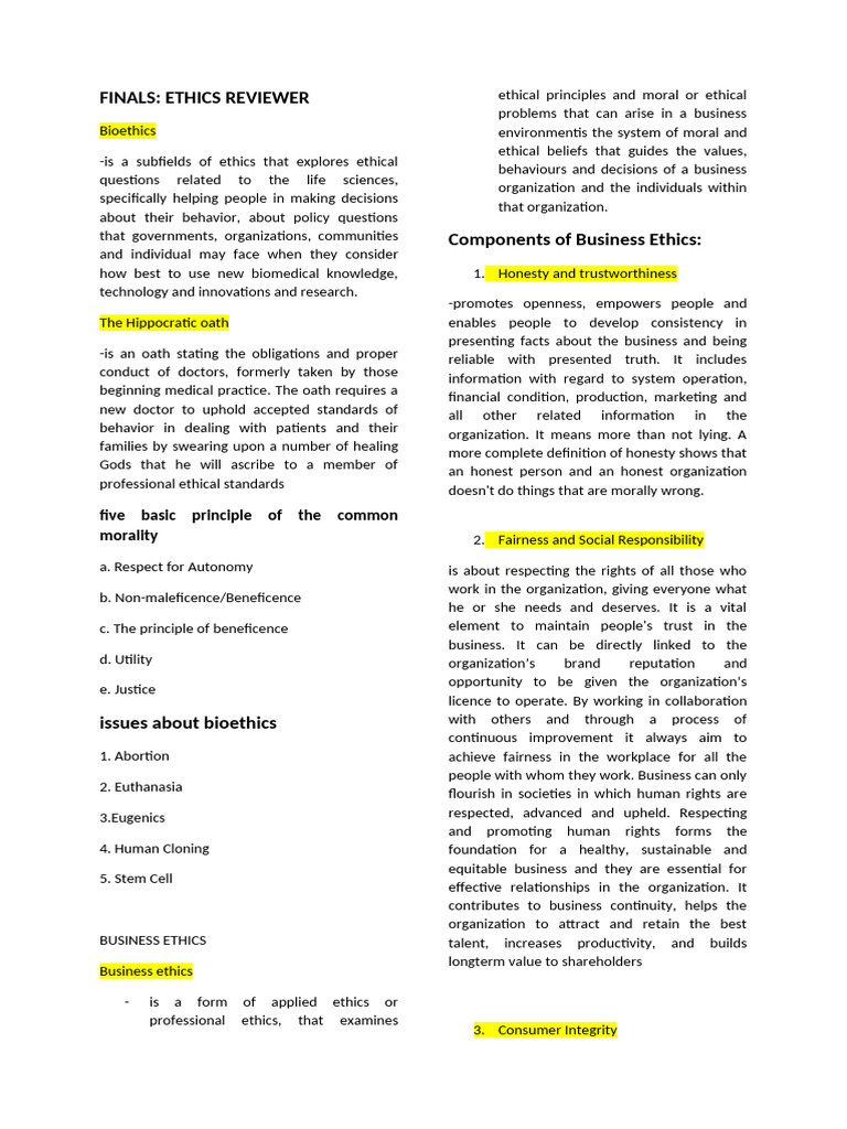 Ethics Finals Reviewer | PDF | Integrity | Millennials