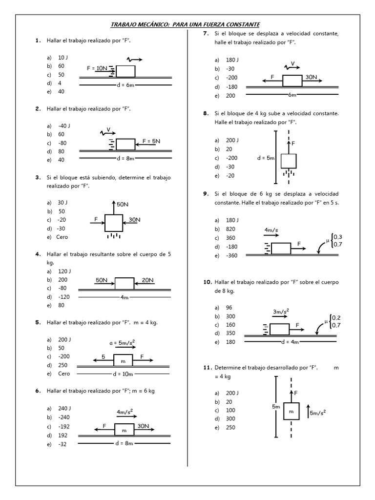 EJERCICIOS TRABAJO MECANICO | PDF | Fricción | Cantidades fisicas