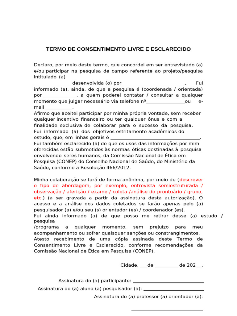 Termo de Consentimento Livre e Esclarecido | PDF