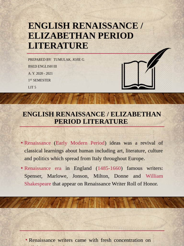 LIT 5 ENGLISH RENAISSANCE Tumulak Jojie G. | PDF | Shakespeare's ...