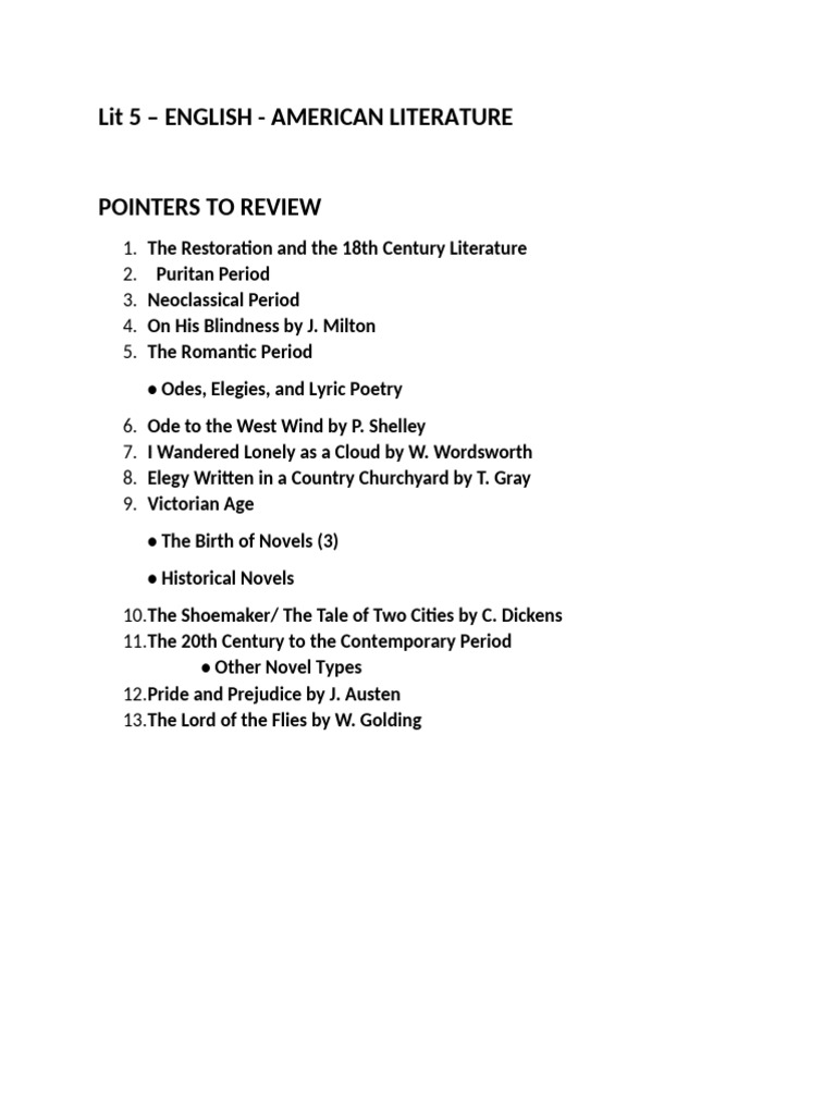 Lit 5 Pointers To Review | PDF