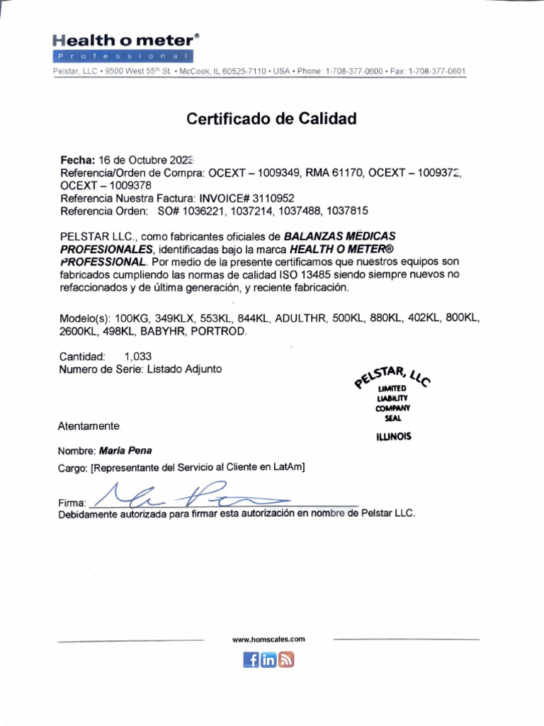 CONSL Certificado de Calidad 3110952 IMCOLMEDICAL 16OCT23 1 | PDF