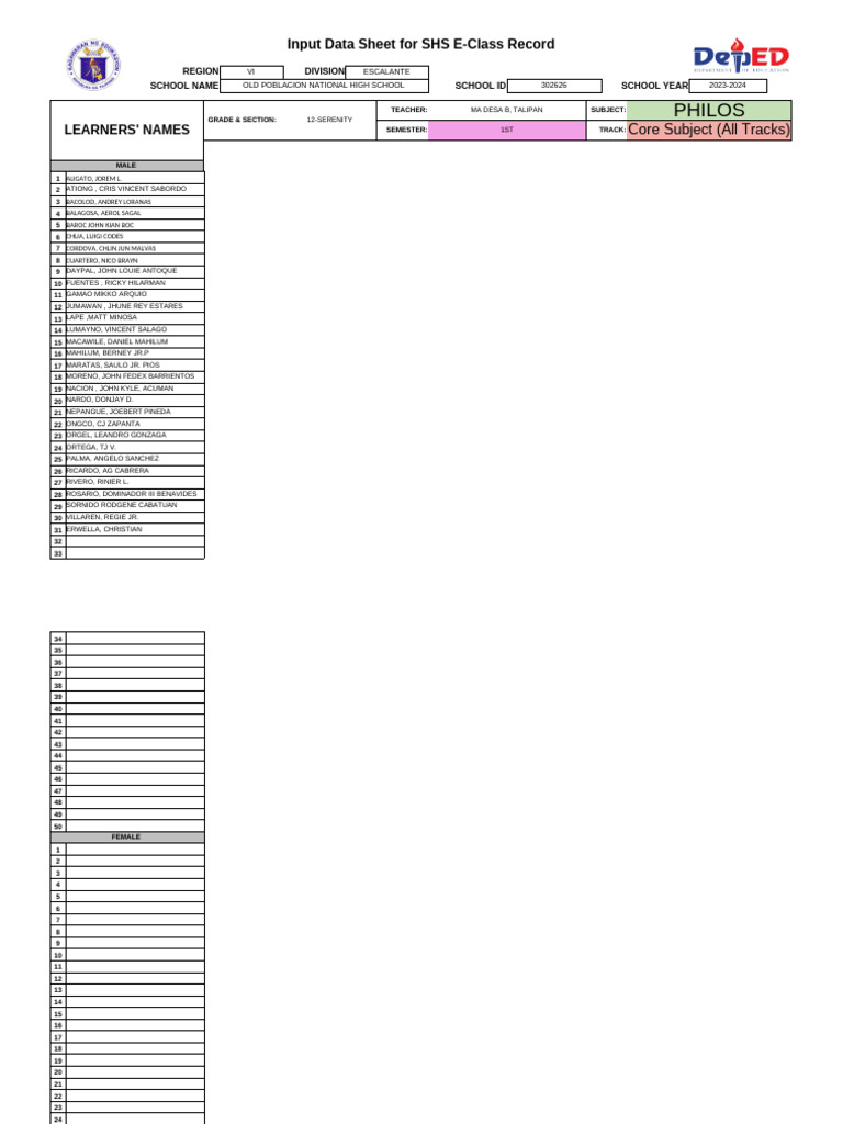 SHS E-Class Record 2023-2024 | PDF