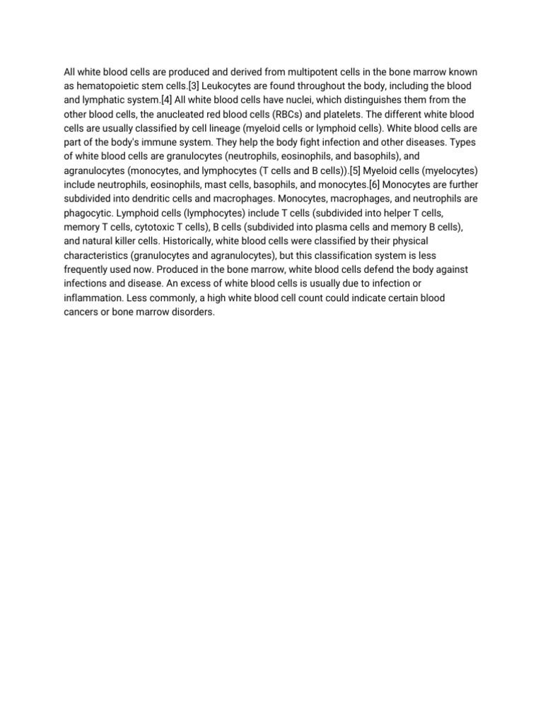 Types and Functions of White Blood Cells | PDF