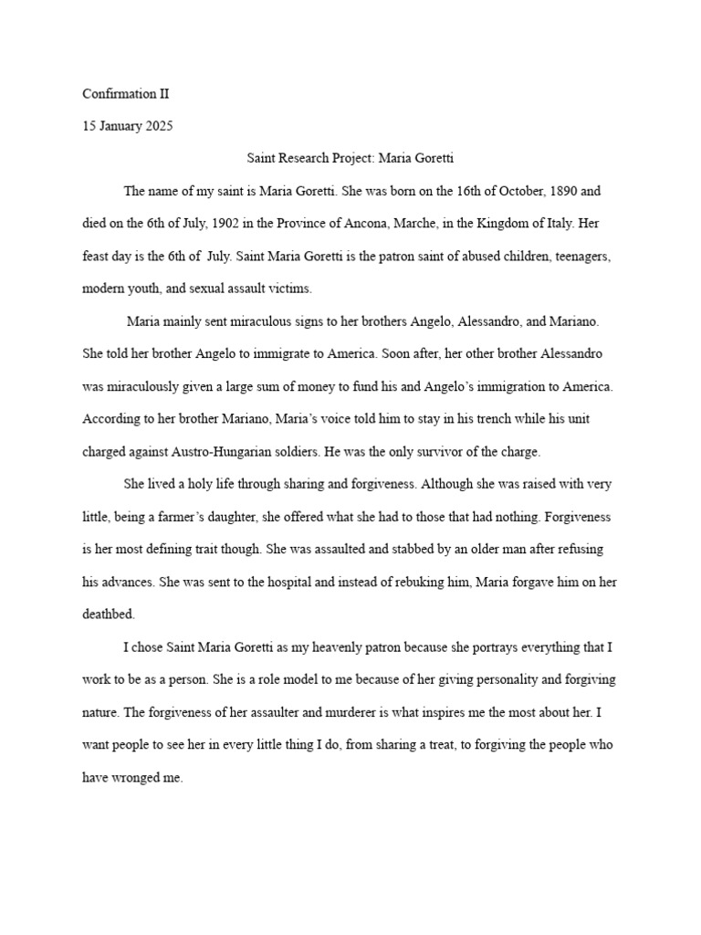 Saint Research Project: Maria Goretti | PDF