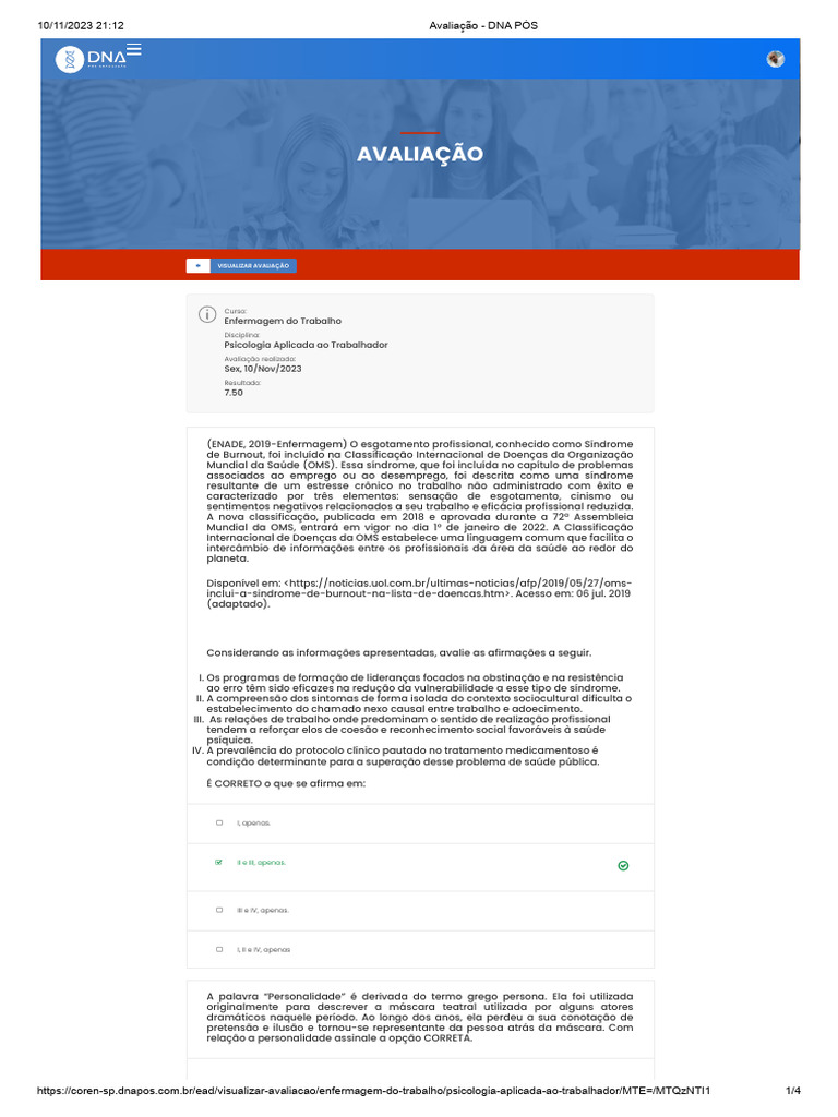 prova a1 | PDF | Distúrbio mental | Ansiedade