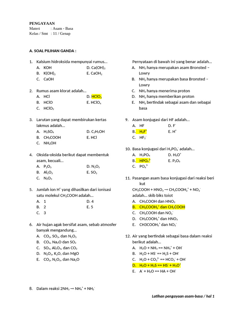 Latihan Soal Pengayaan Asam-Basa | PDF