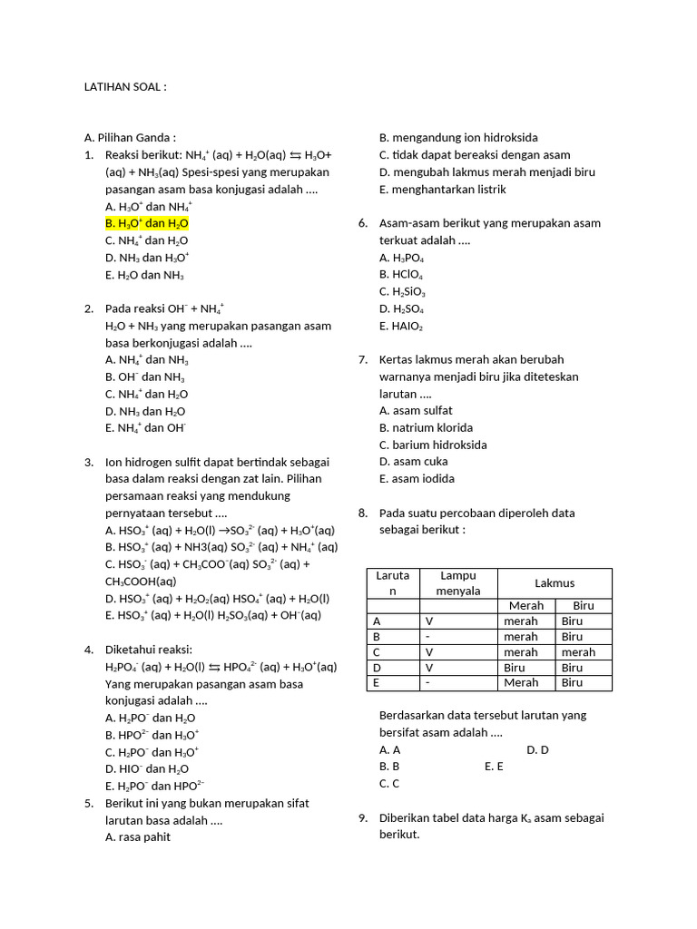 latihan soal 1 asam-basa | PDF