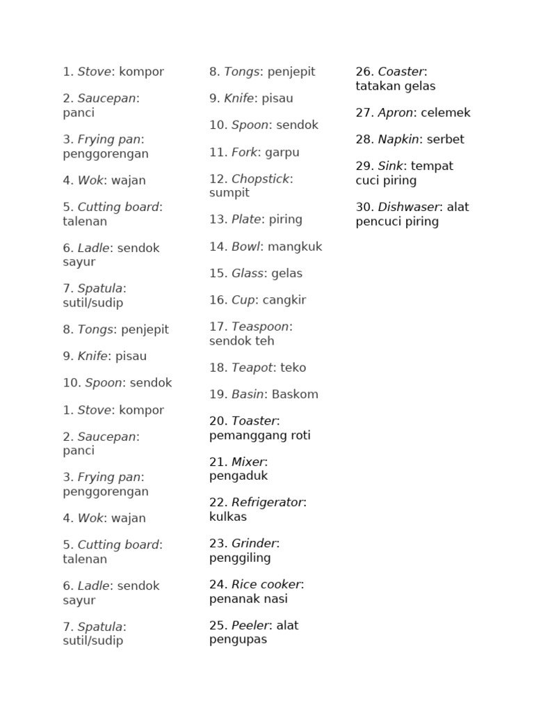 Nama Peralatan Dapur | PDF