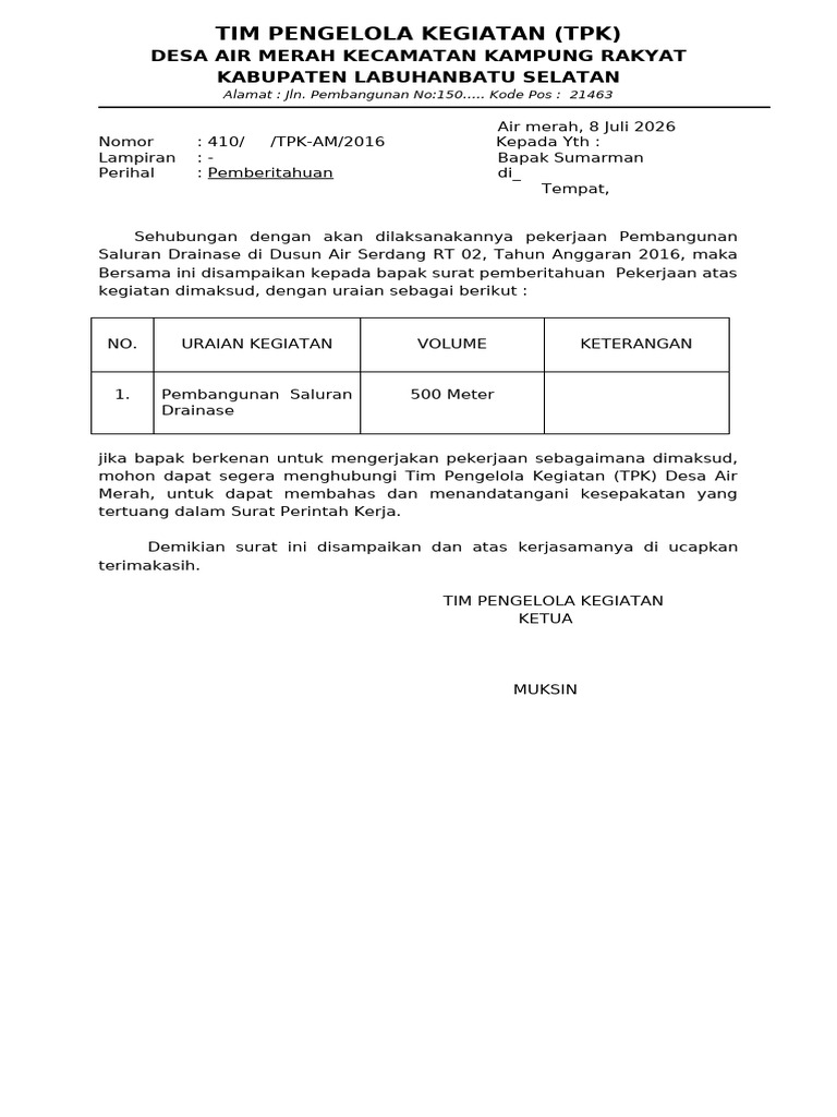 Contoh Surat Perintah Kerja SPK | PDF