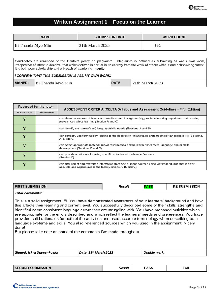 Assignment 1 - Focus On The Learners - Ei Thanda Myo Min | PDF | Arabic ...