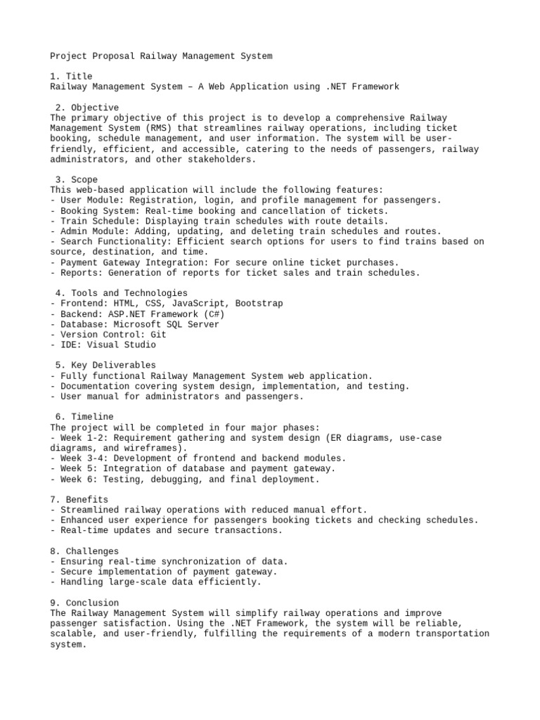 Railway Management System Proposal | PDF