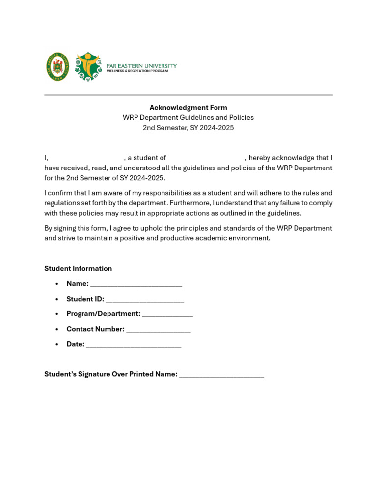 WRP Guidelines and Policies (With Acknowledgement Form) 2 | PDF