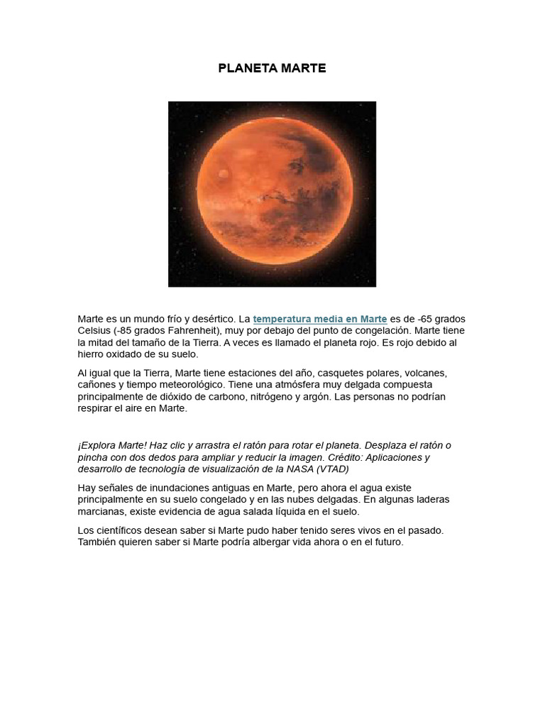 Planeta Marte | PDF | Marte | Atmósfera