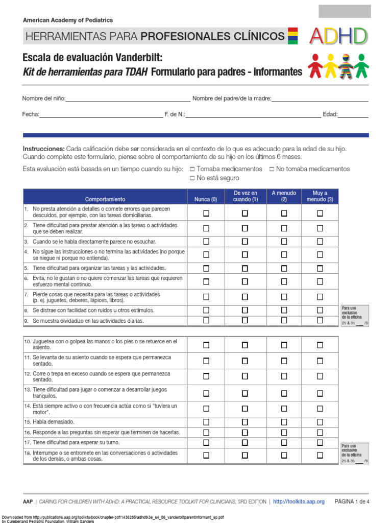 Adhd Initial Parent Spanish | PDF | Desorden hiperactivo y deficit de ...