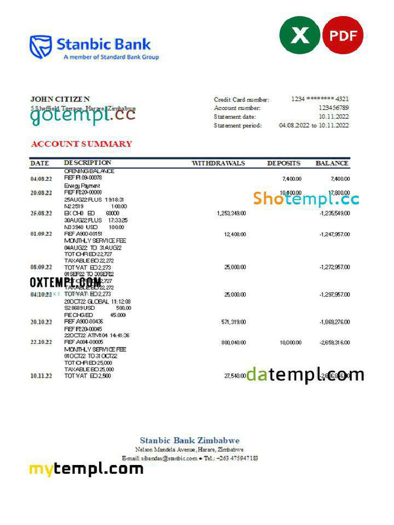 Zimbabwe Stanbic Bank Statement | PDF