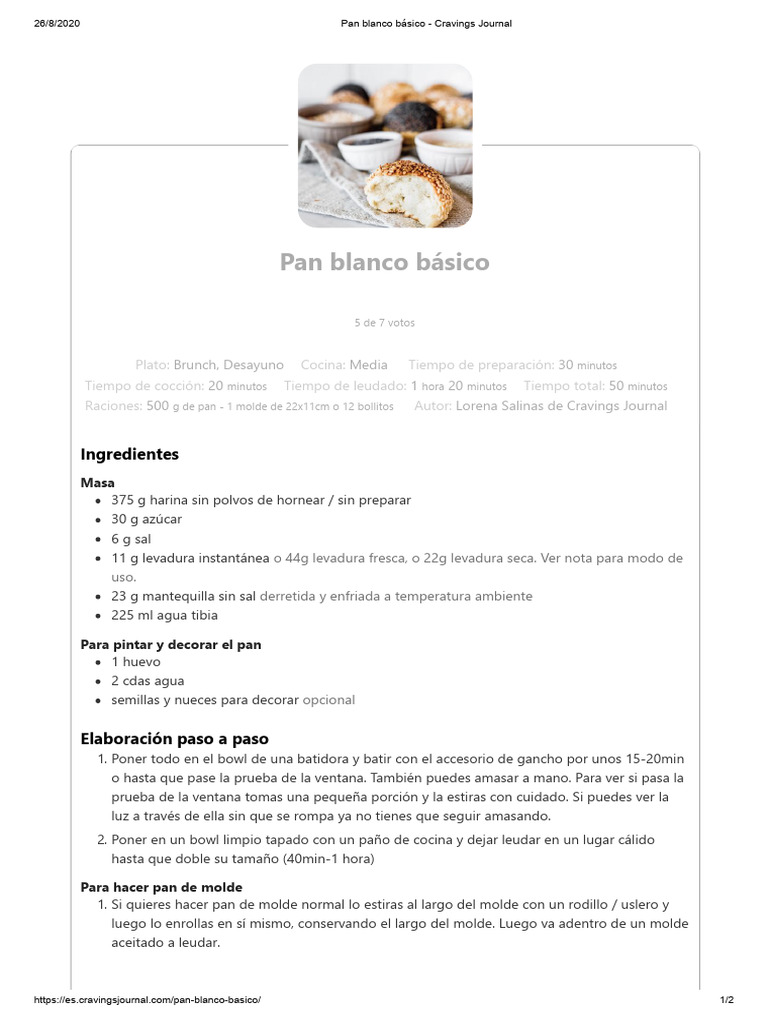 Pan Blanco Básico - Cravings Journal | PDF | Panes | Alimentos