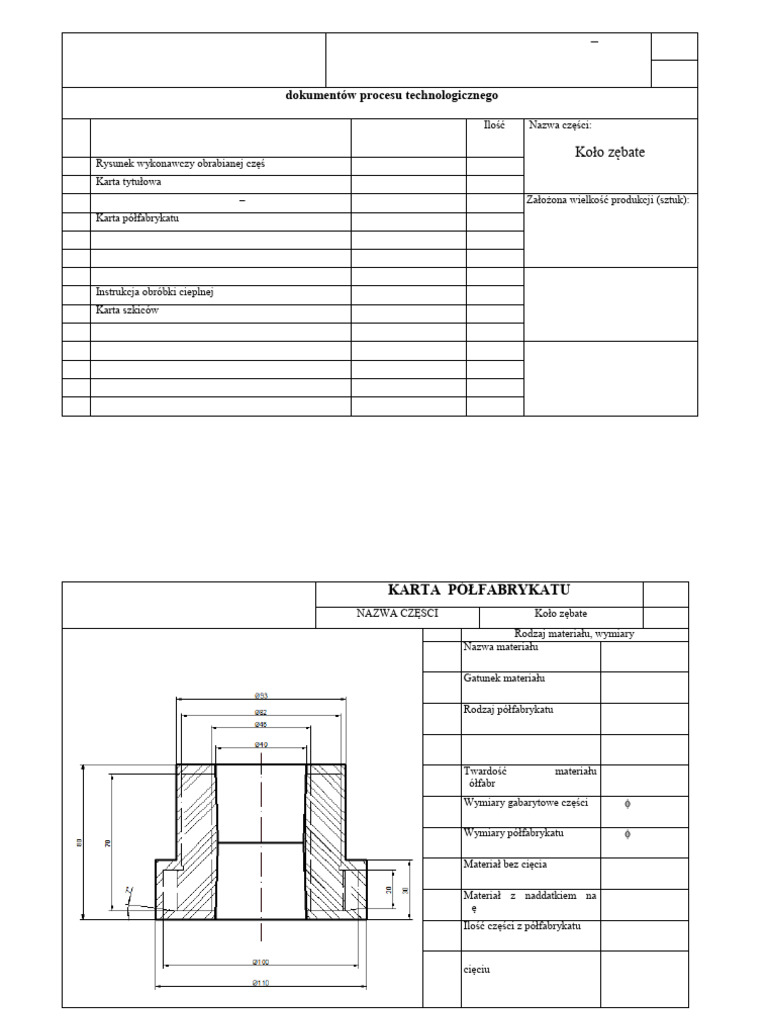 Proces Technologiczny Koła Zębatego Z Hartowaniem - Przyklad | PDF