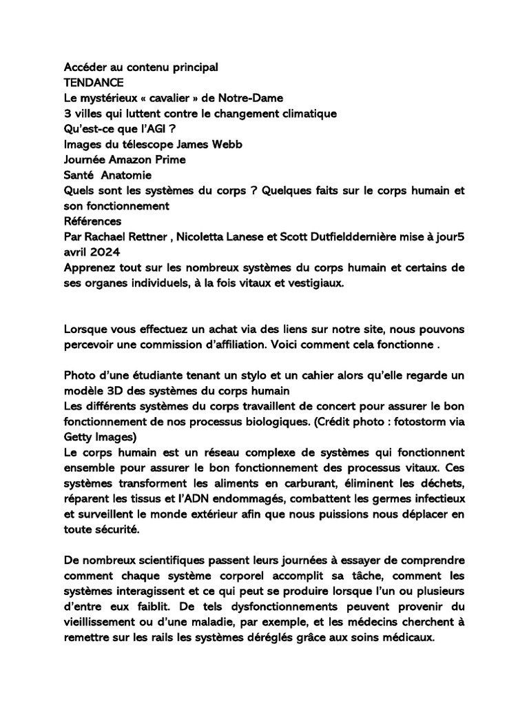 Systèmes du corps humain et fonctions | PDF | Système immunitaire ...