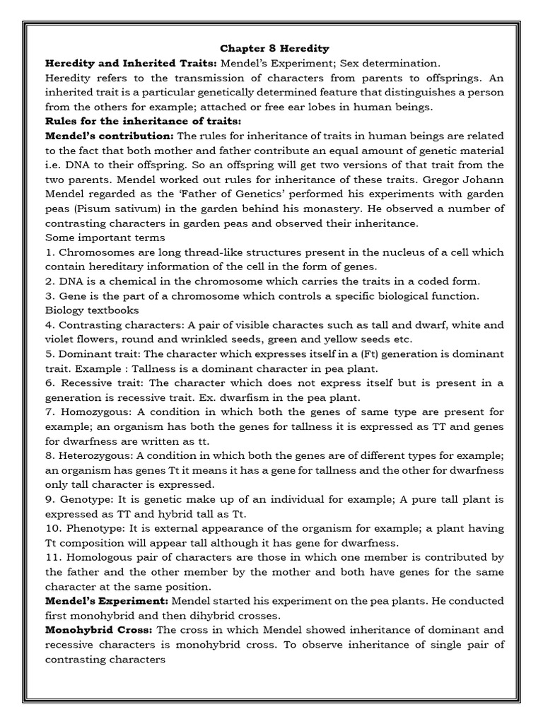 Chapter 8 Heredity | PDF | Dominance (Genetics) | Sex
