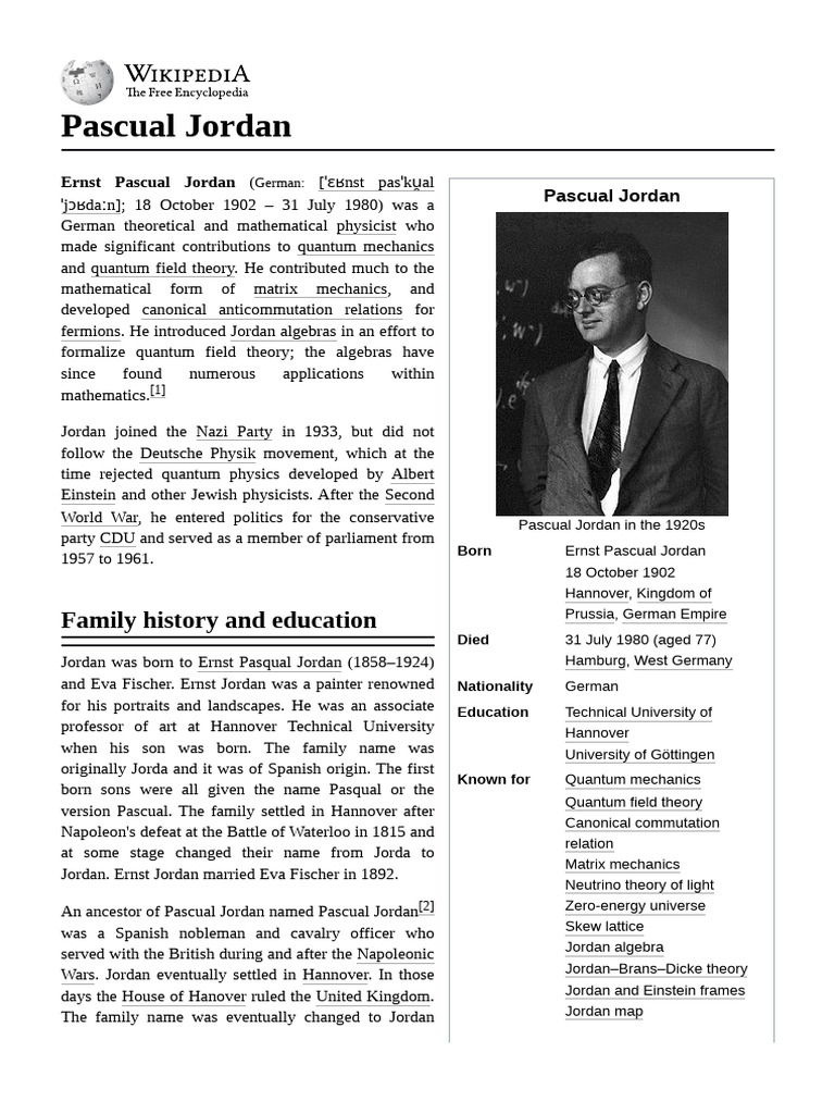 Pascual_Jordan | PDF | Theoretical Physics | Physics