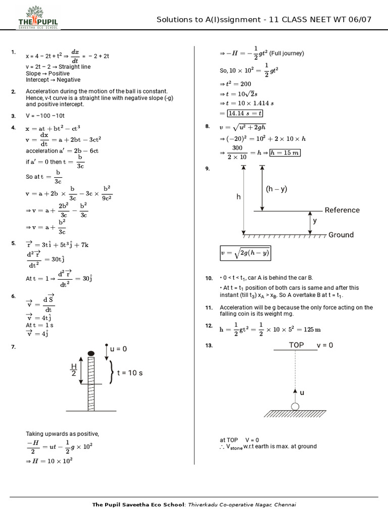 A (I) Ssignment - 11 - CLASS - NEET - WT - 06 - 07 - 06-Jul-2024 - Solution | PDF | Spacetime ...