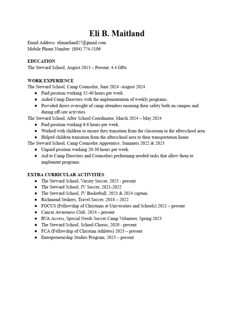 Eli Maitland '24 Resume | PDF