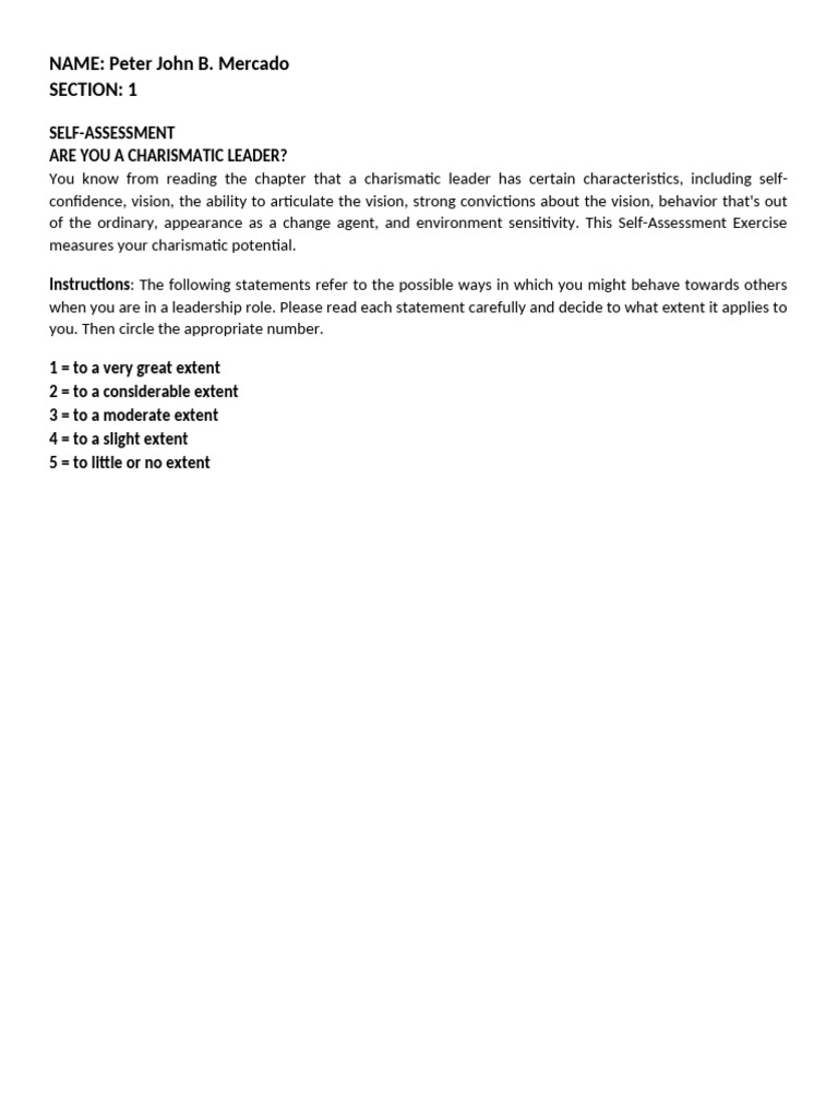Self-Assessment Peter John B. Mercado | PDF