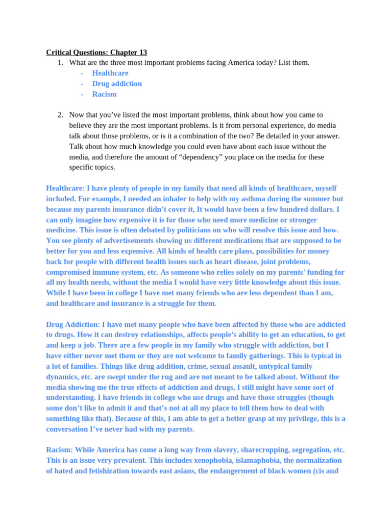 Critical Questions (Chapter 13) | PDF | Health Care