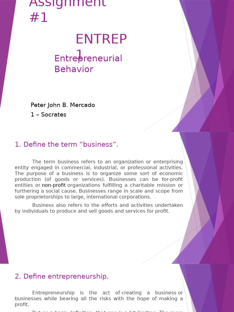 Assignment #1 Entrep 1 Mercado, Peter John | PDF | Entrepreneurship | Business