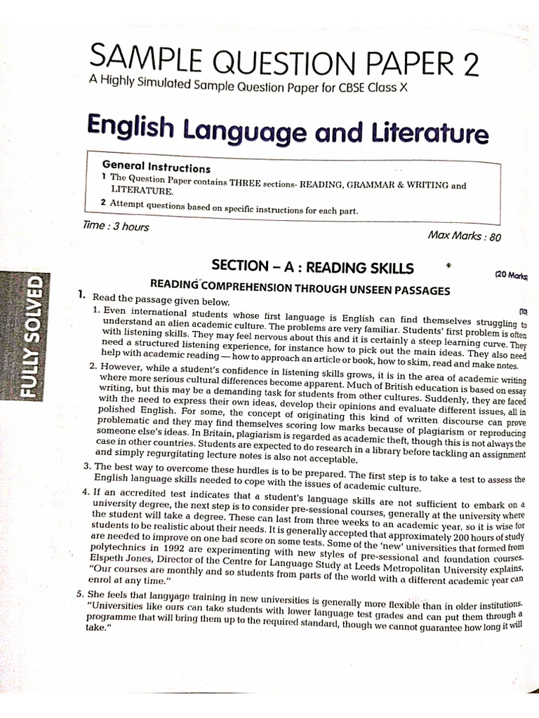 CBSE Sample Paper 2 | PDF