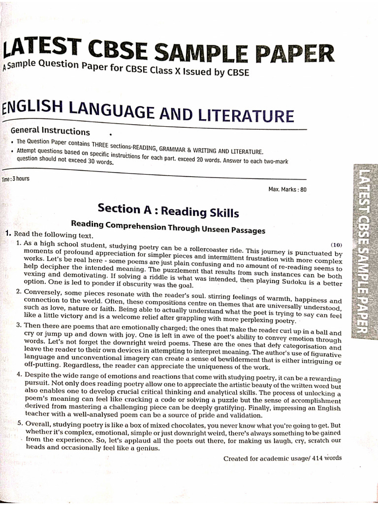 Latest CBSE Sample Paper | PDF