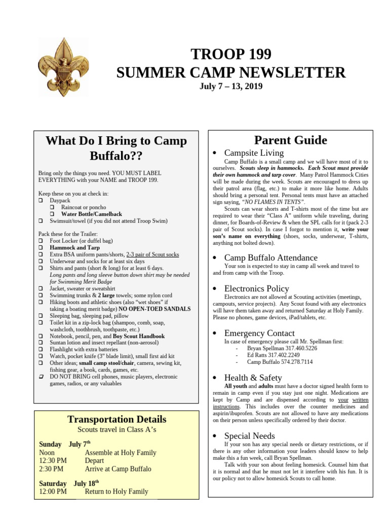 Troop 199 Summer Camp Parent Guide | PDF | Scouting