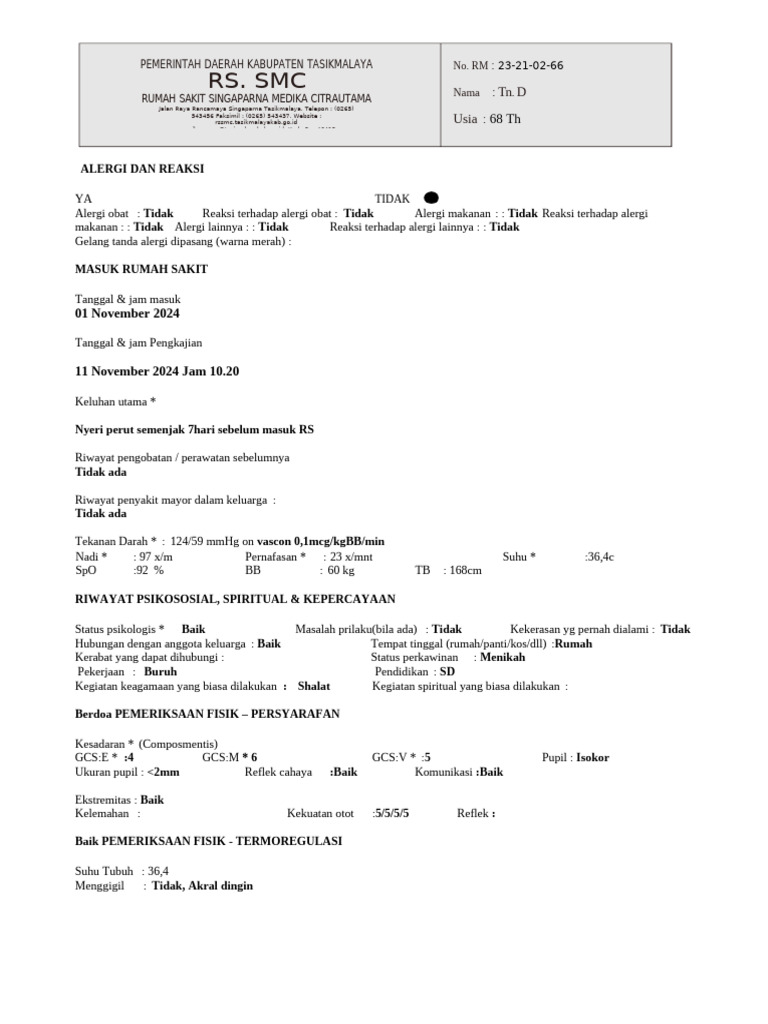 Catatan Medis Tn. D di RS SMC | PDF