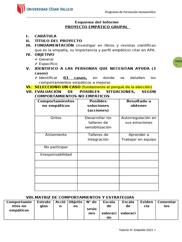 ESQUEMA DEL PROYECTO DE EMPATIA GRUPAL | PDF | Sicología
