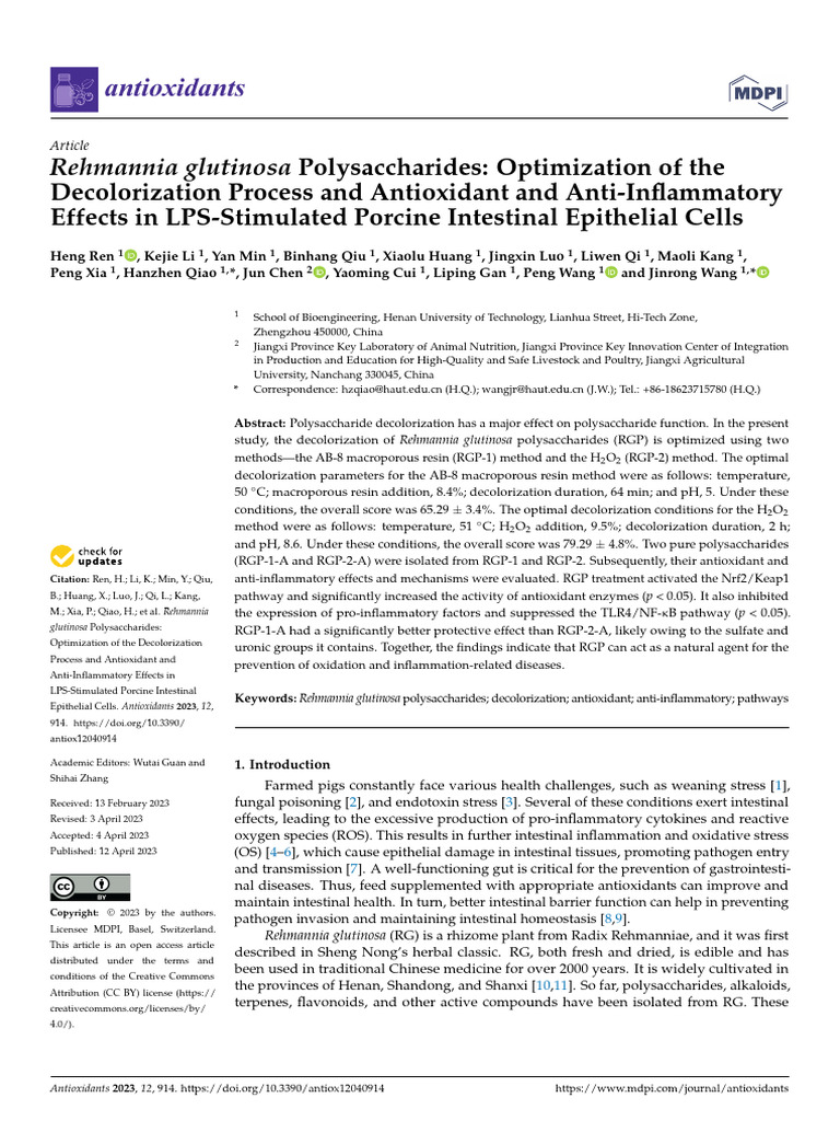 Rehmannia Glutinosa Polysaccharides Optimization o | PDF