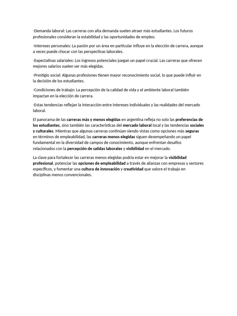 Elección de carrera en Argentina: factores clave | PDF