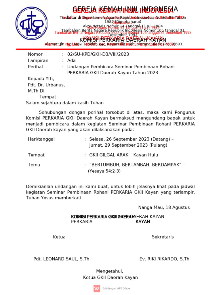 Undangan Seminar Pembinaan Rohani GKII | PDF