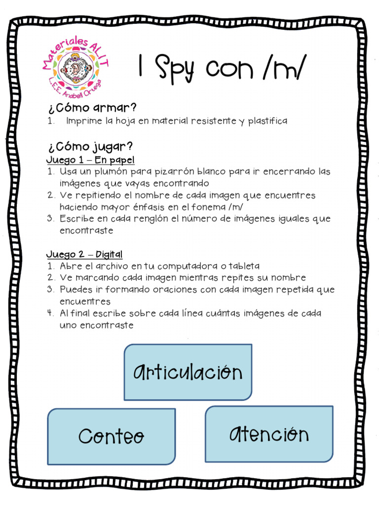 Juego I Spy con fonema /m/ | PDF