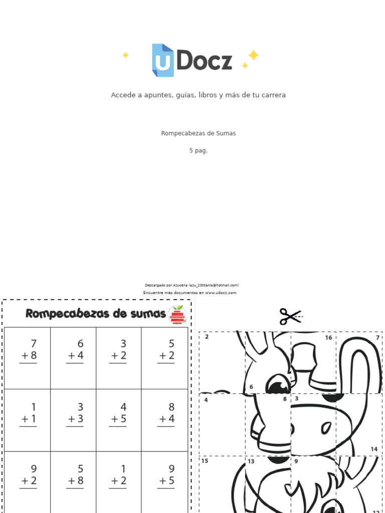 Rompecabezas de Sumas para Niños | PDF