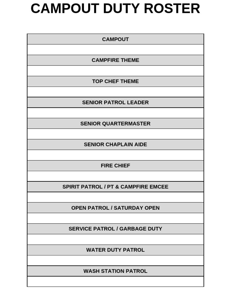 Scout Campout Duty Schedule | PDF