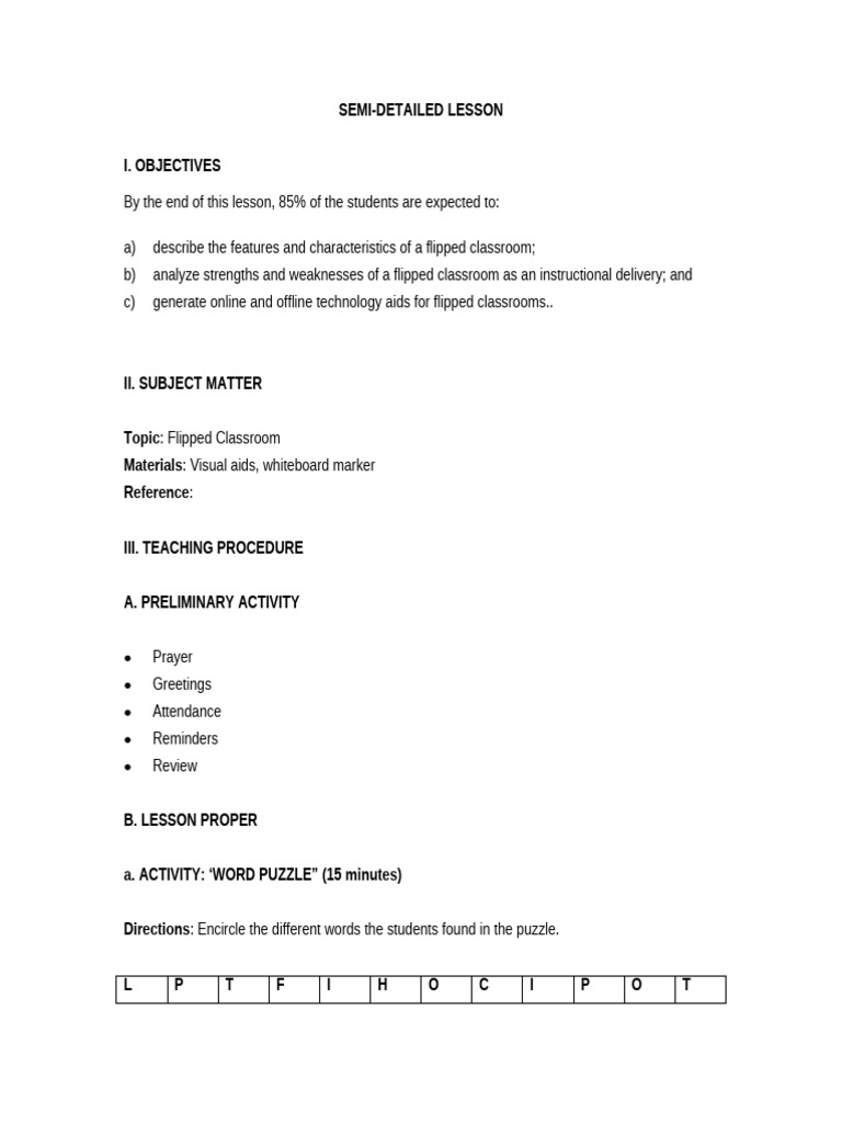 Flipped Classroom Lesson Plan | PDF | Learning | Lesson Plan