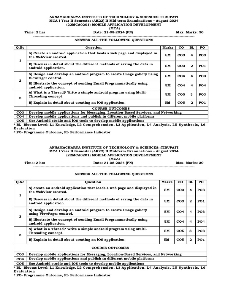 MAD Mid2 Question Paper | PDF | Mobile App | Computing
