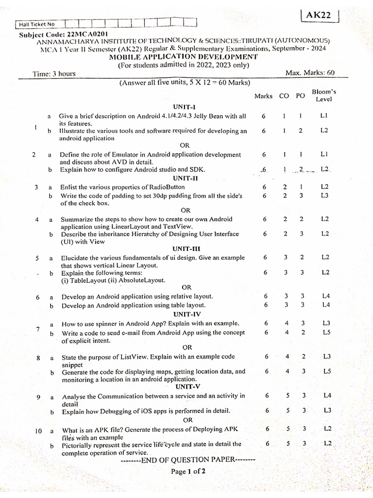 MAD External Question Paper 2024 | PDF