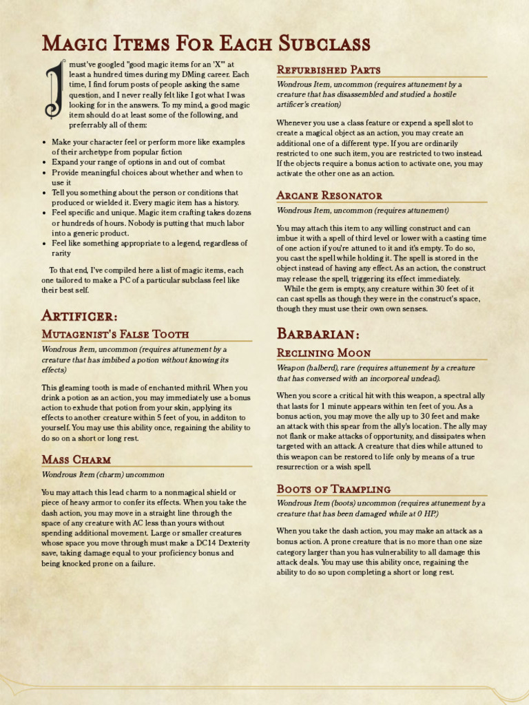 Magic Items for D&D Subclasses | PDF
