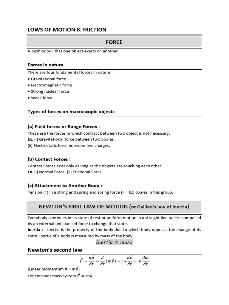 Newtons Law of Motion | PDF | Force | Friction